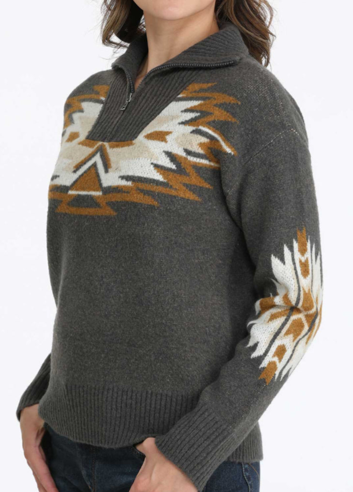 CINCH WOMENS AZTEC PRINT 1/4 ZIP PULLOVER SWEATER – 331 Stock Market