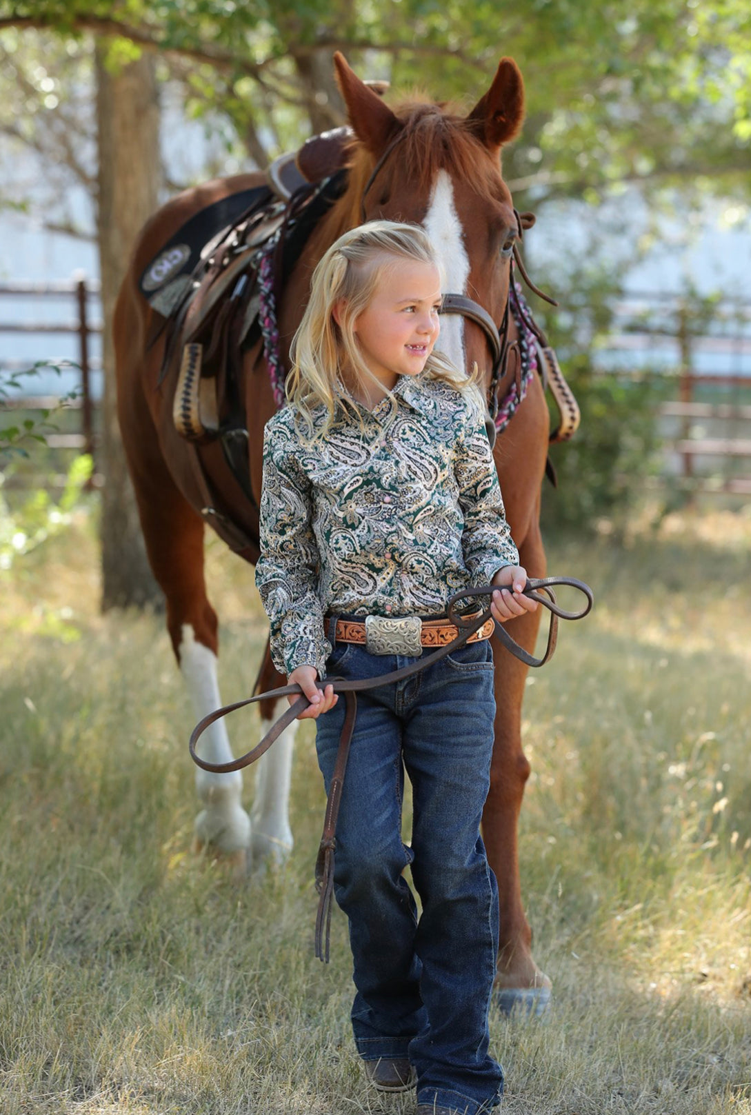 CINCH GIRLS PAISLEY PRINT WESTERN SHIRT GREEN – 331 Stock Market